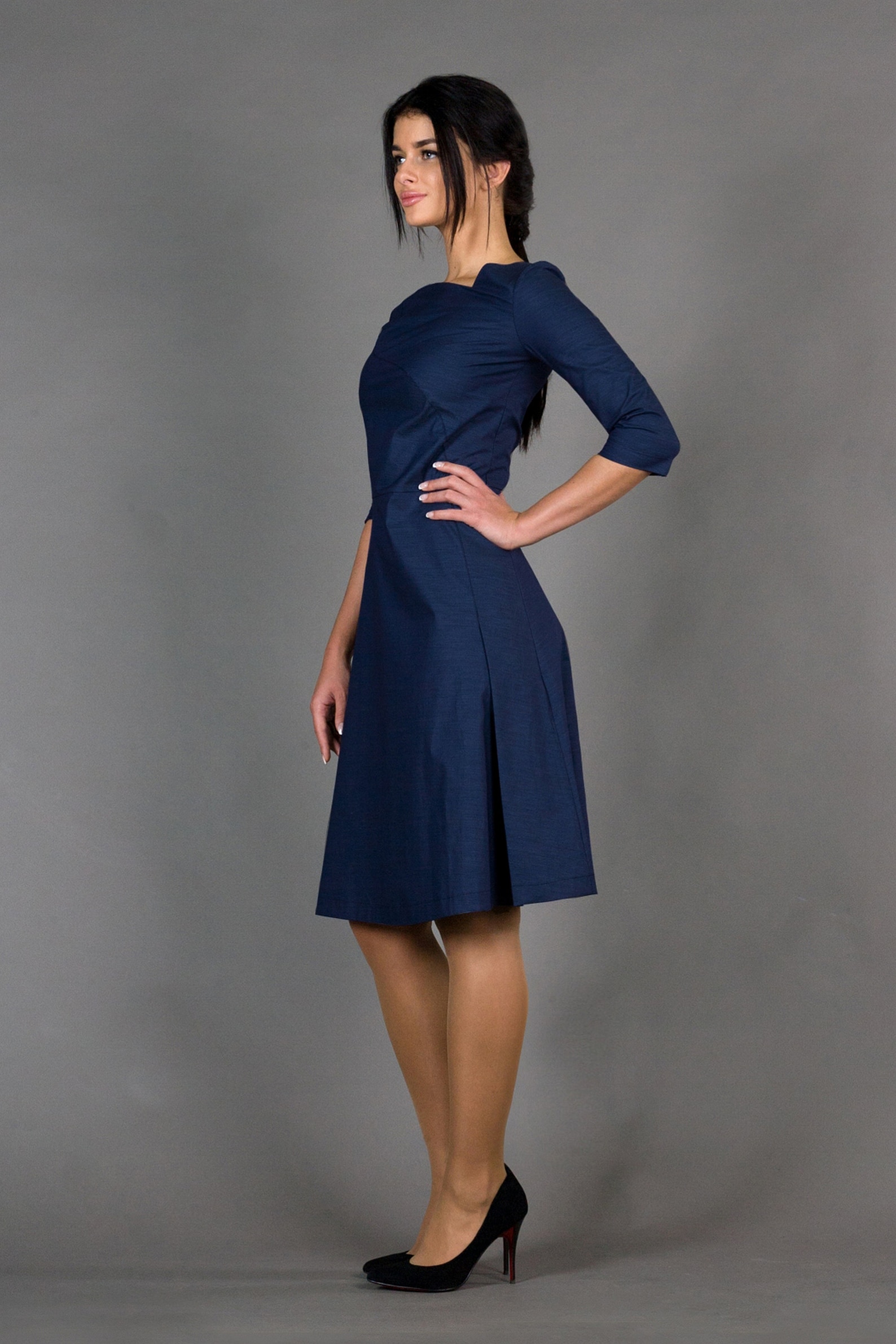Blue Wedding Guest Dress Modest Cocktail Dress, Formal Fit and Flare ...