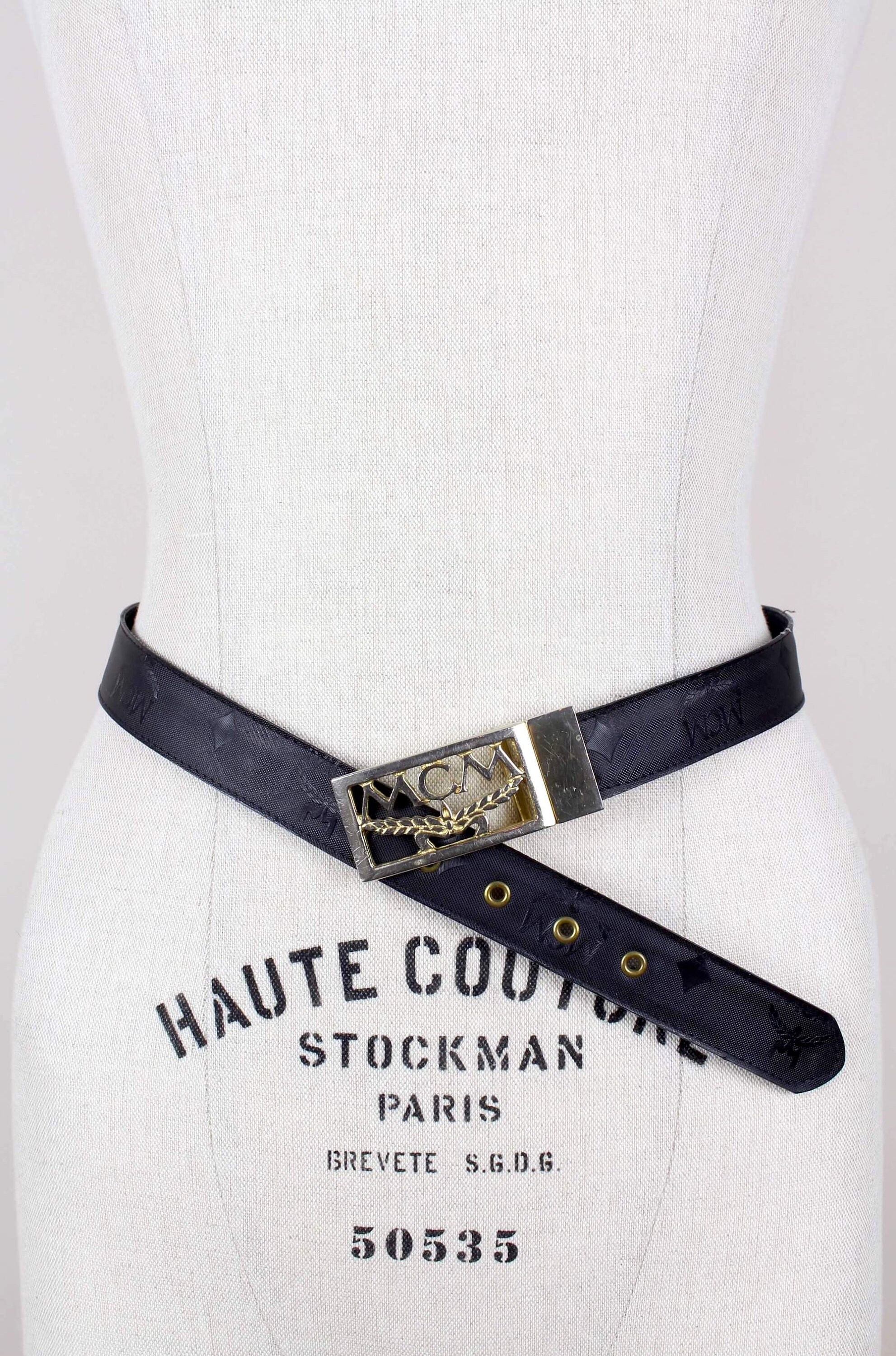 MCM Black Visetos Monogram Waist Belt With Gold-plated Logo - Etsy