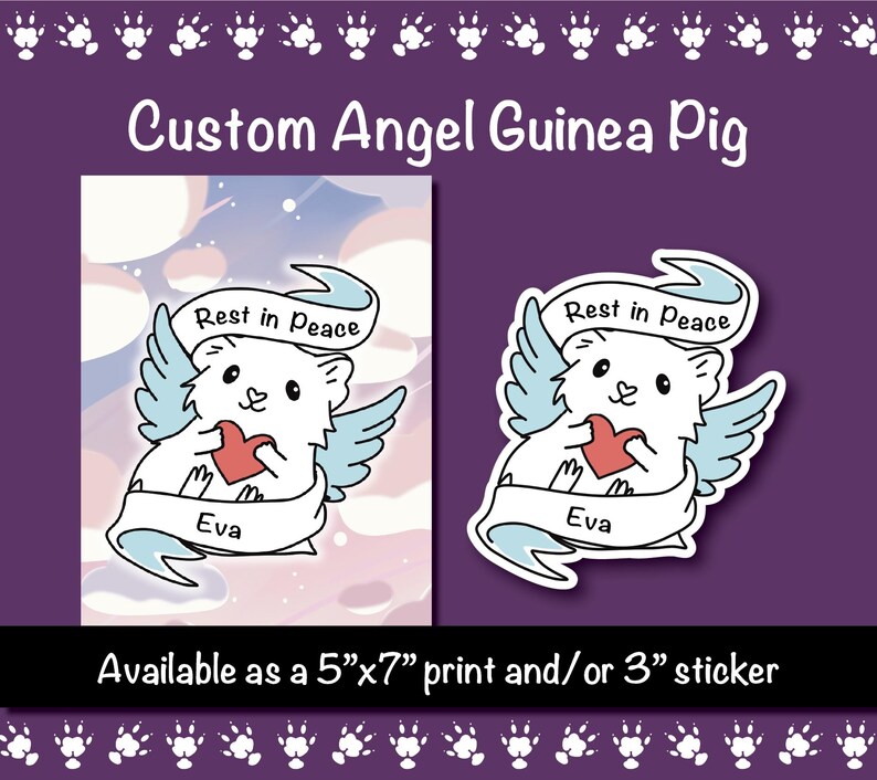 Custom Angel Guinea Pig Sticker & Art Print | Memorial | Portrait - Etsy