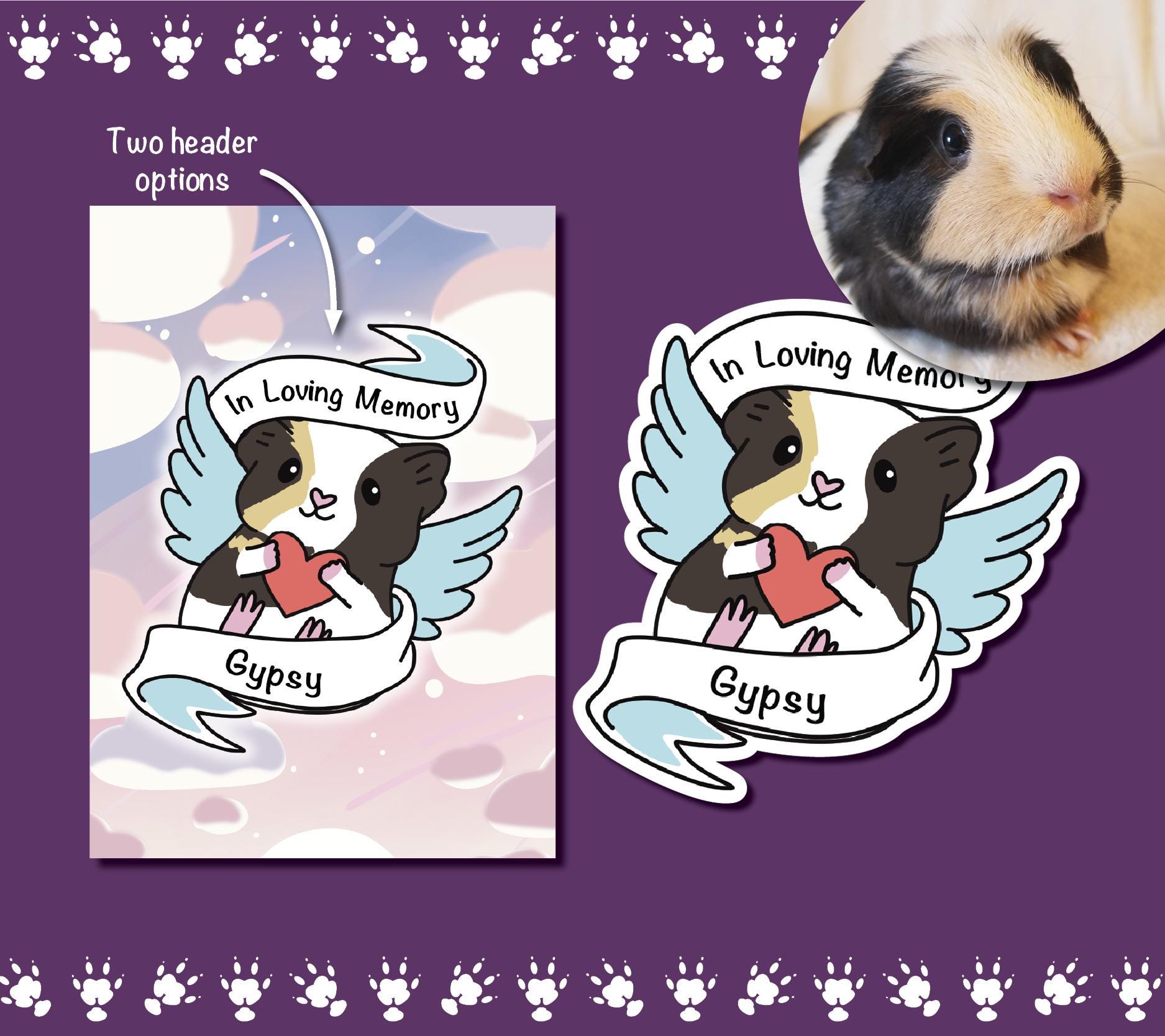 Custom Angel Guinea Pig Sticker & Art Print | Memorial | Portrait - Etsy
