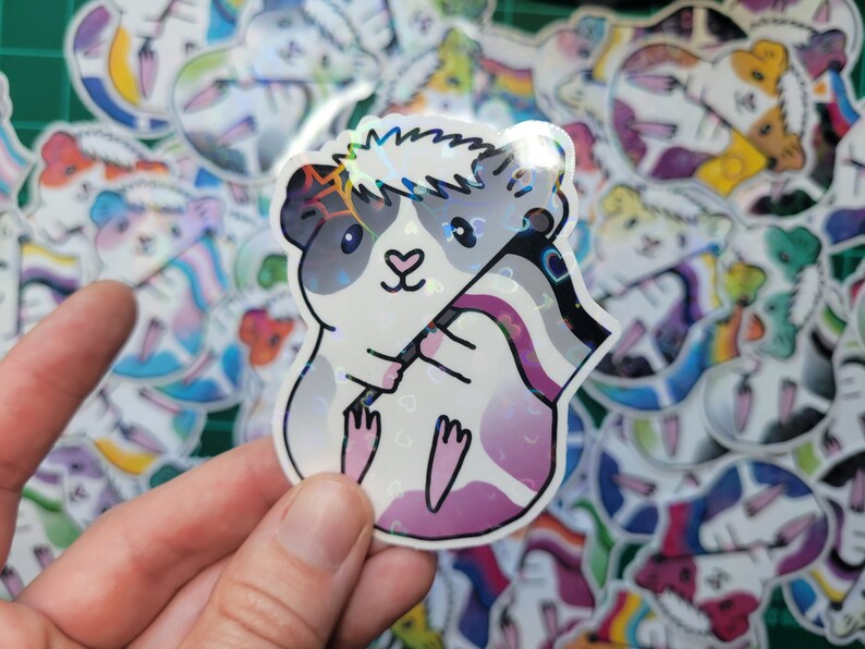 Asexual Pride Guinea Pig Sticker | Holographic Heart Vinyl Decal - Etsy