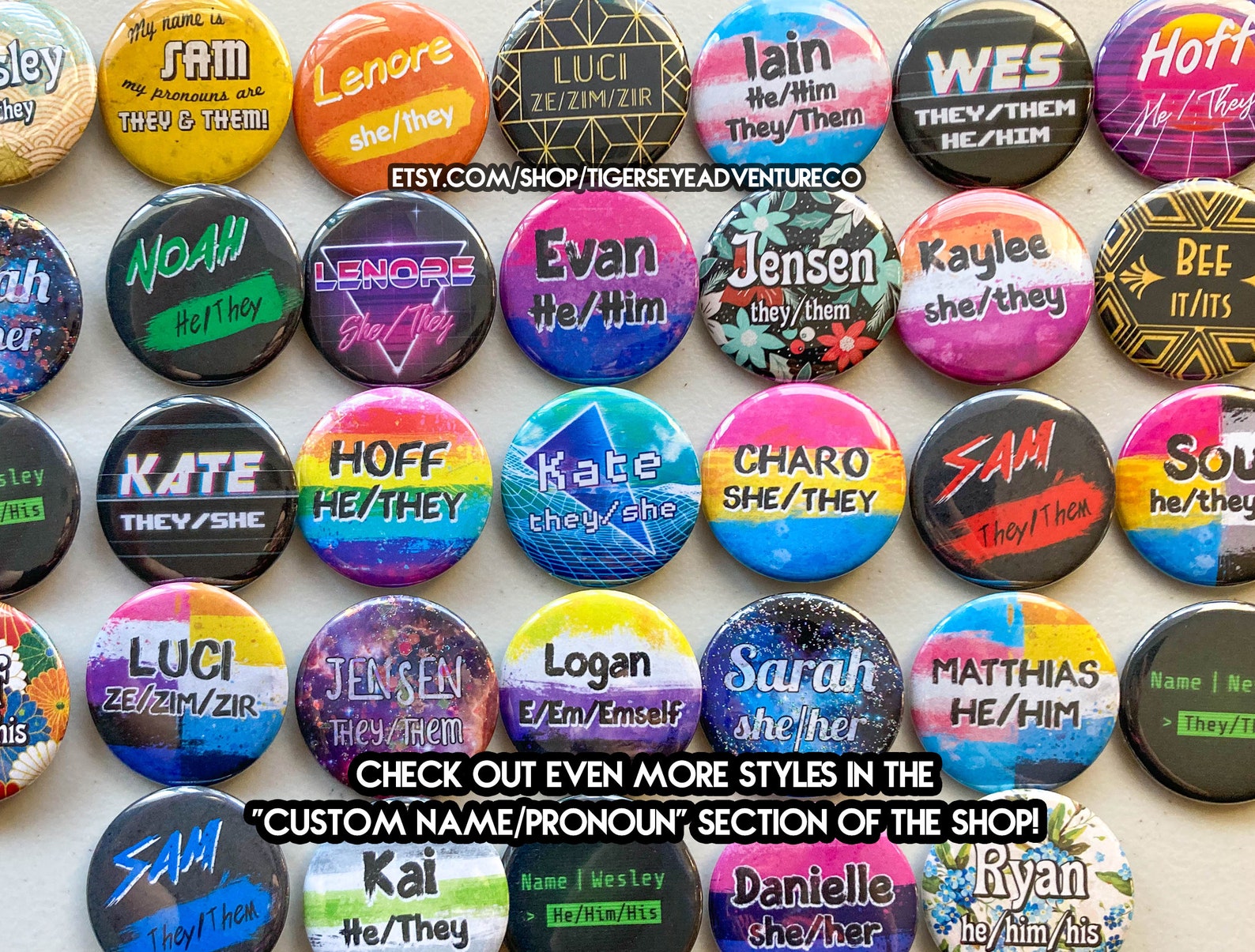 Vintage Pattern Name & Pronoun Buttons custom Button With - Etsy