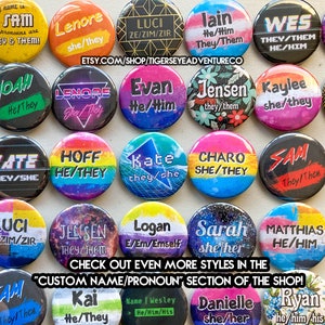 Vintage Pattern Name & Pronoun Buttons (custom Button With Your Choice ...