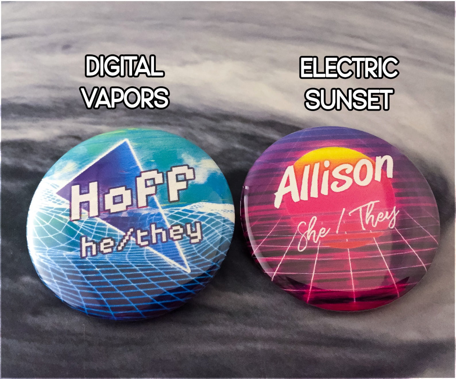 Retro Custom Name & Pronoun Buttons 4 Neon Vaporwave - Etsy
