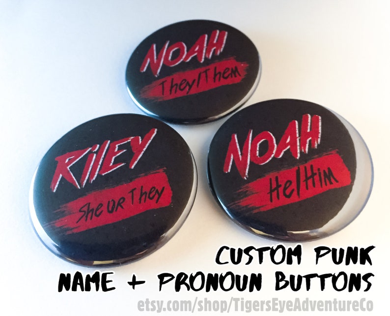 Punk Style Name and Pronoun Buttons Custom Made to Order - Etsy
