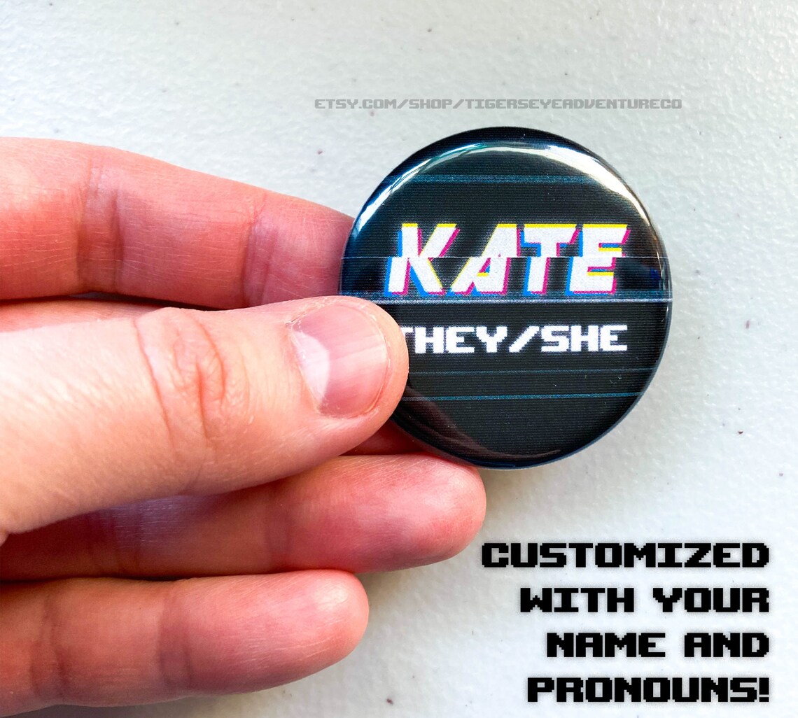 Retro VHS Style Name & Pronoun Buttons Custom Made to Order - Etsy