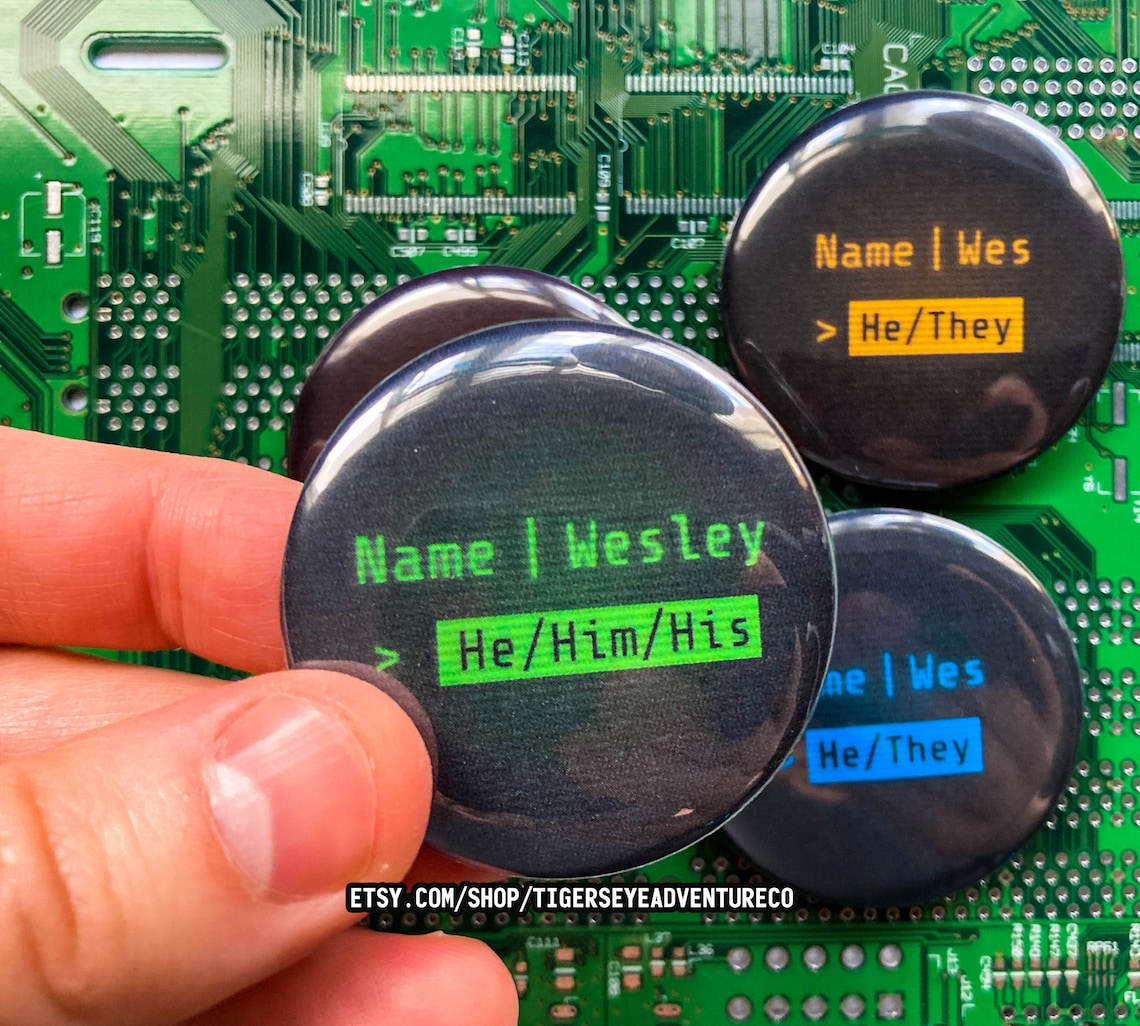 Retro Computer Terminal Name & Pronoun Buttons Custom Made | Etsy