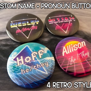Retro Custom Name & Pronoun Buttons - 4 Neon + Vaporwave Styles to ...