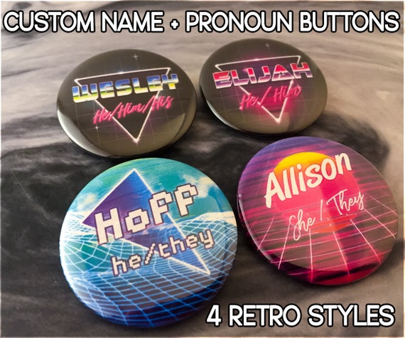 Retro Custom Name & Pronoun Buttons 4 Neon Vaporwave - Etsy