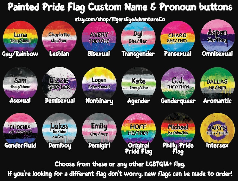 Painted Pride Flag Custom Name & Pronoun Buttons - Etsy