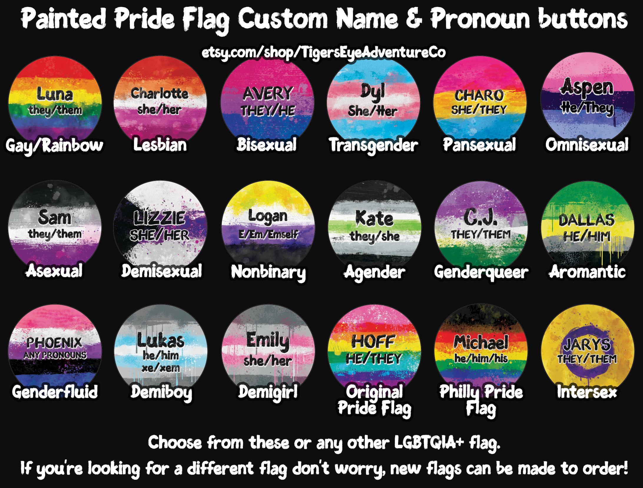 Painted Pride Flag Custom Name & Pronoun Buttons - Etsy Canada
