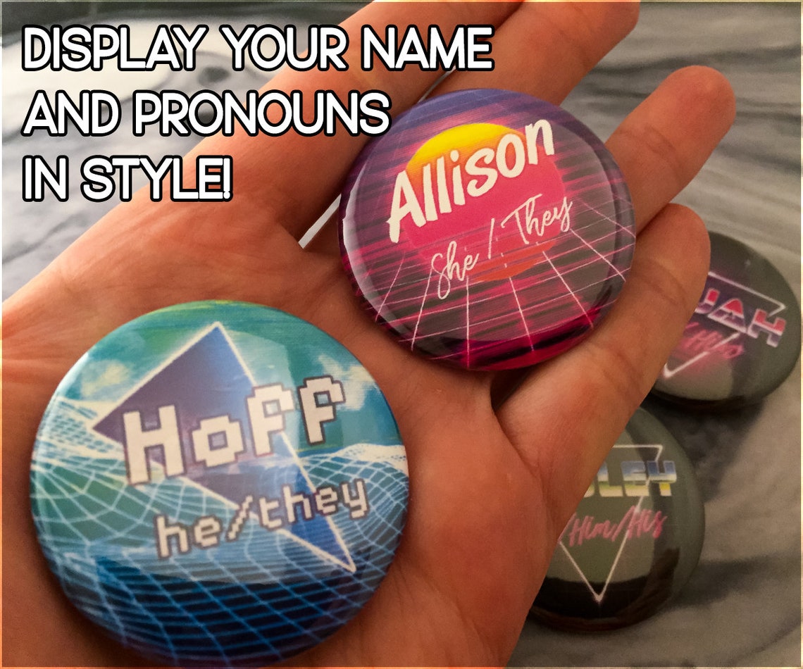 Retro Custom Name & Pronoun Buttons 4 Neon Vaporwave - Etsy