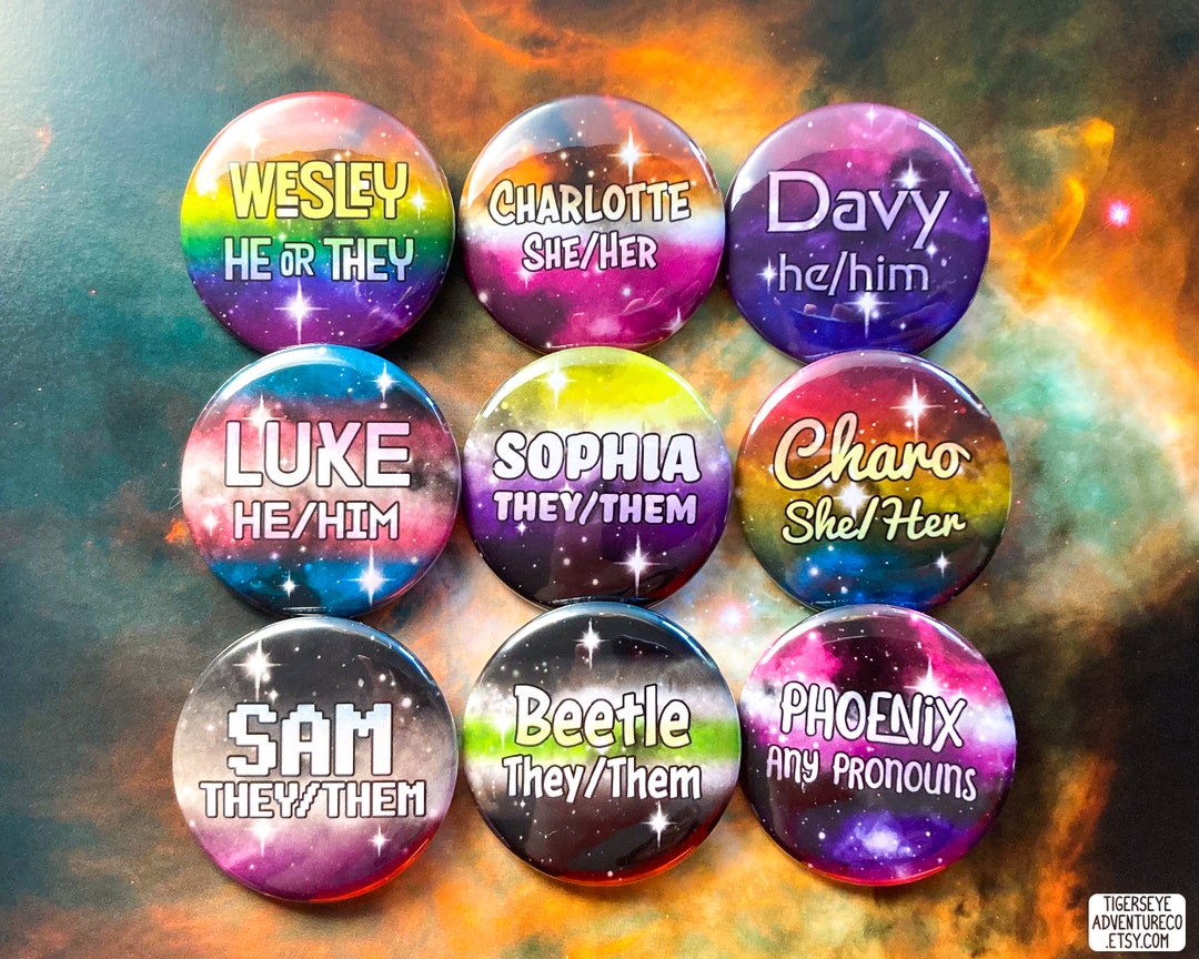 Cosmic Pride Flag Custom Name & Pronoun Buttons - Personalized Button ...