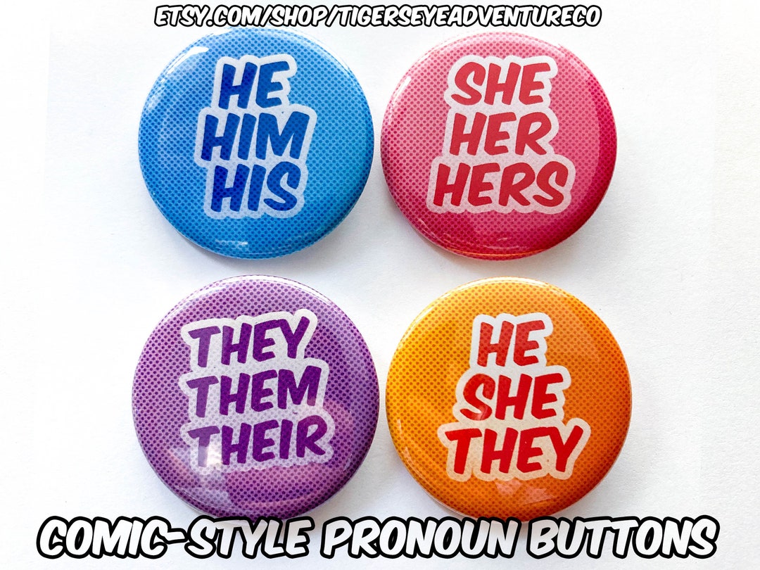 Comic-style Pronoun Buttons Custom Colors & Pronouns Plus - Etsy
