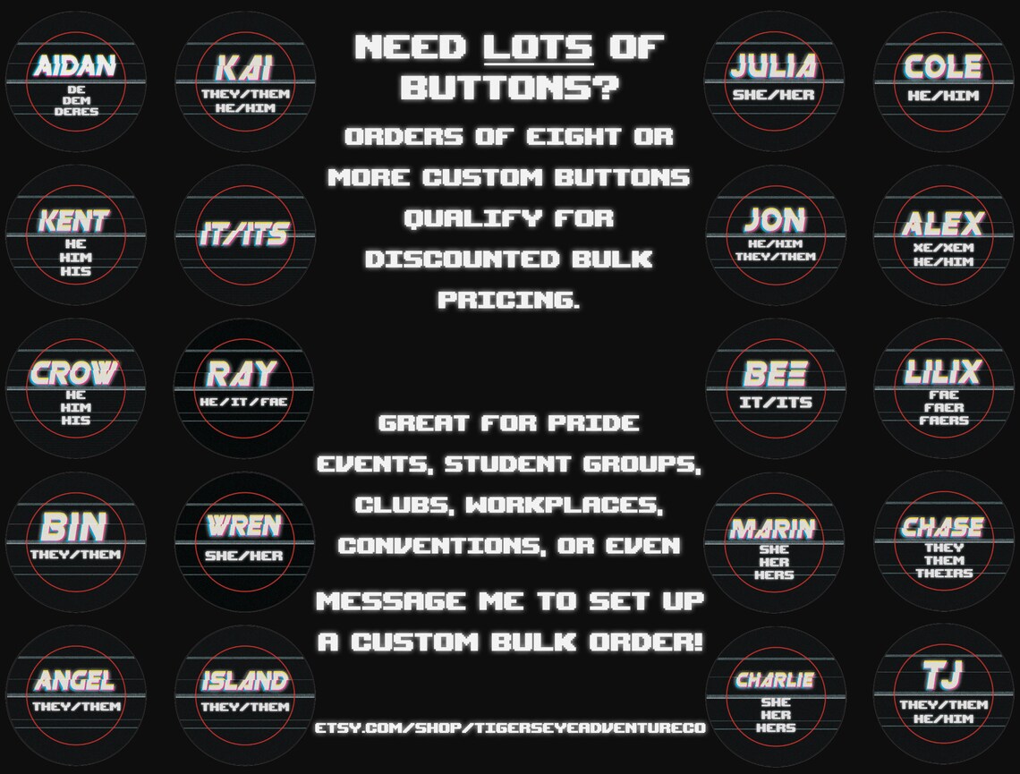 Retro VHS Style Name & Pronoun Buttons Custom Made to Order - Etsy