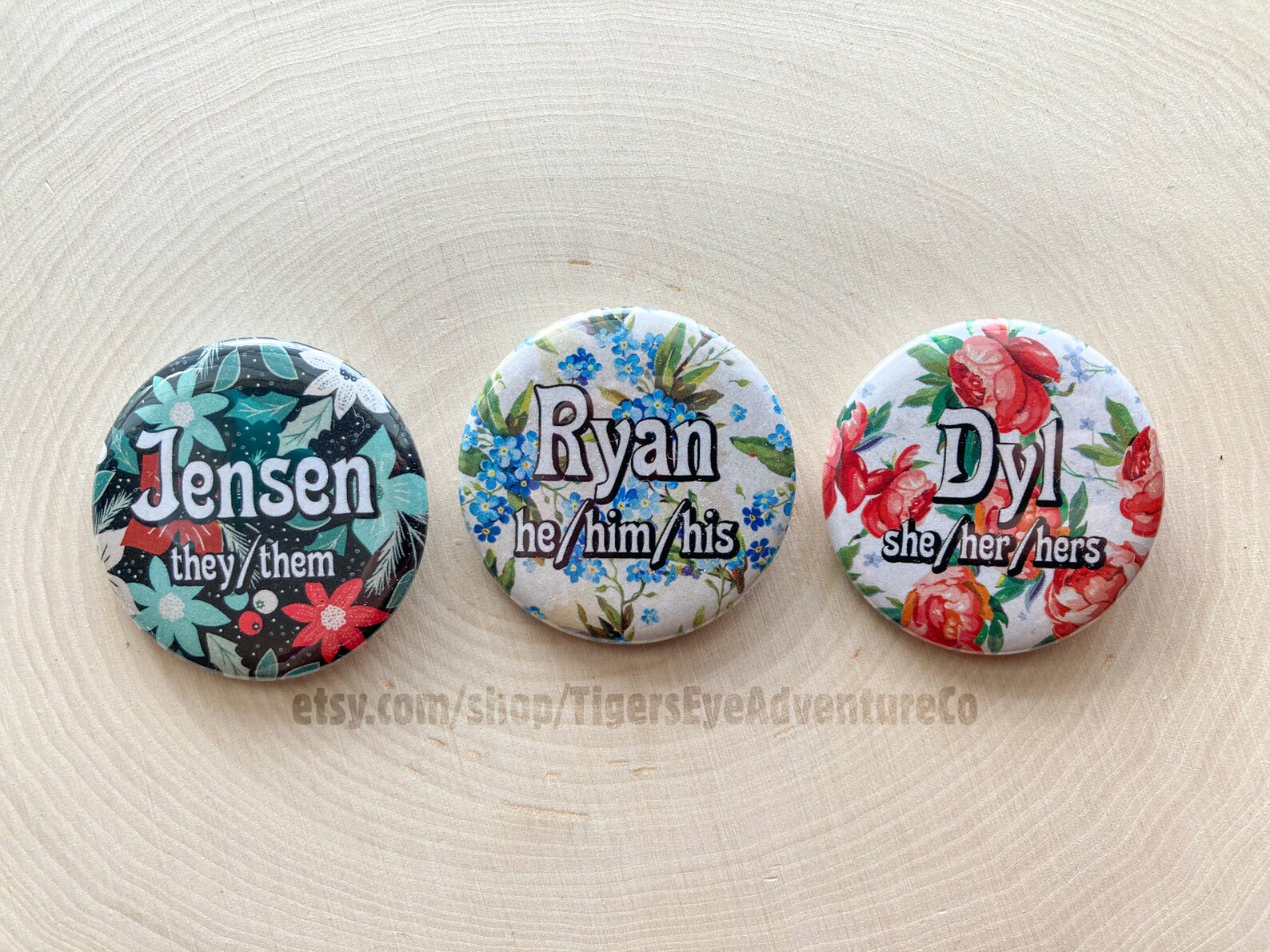 Vintage Pattern Name & Pronoun Buttons custom Button With - Etsy