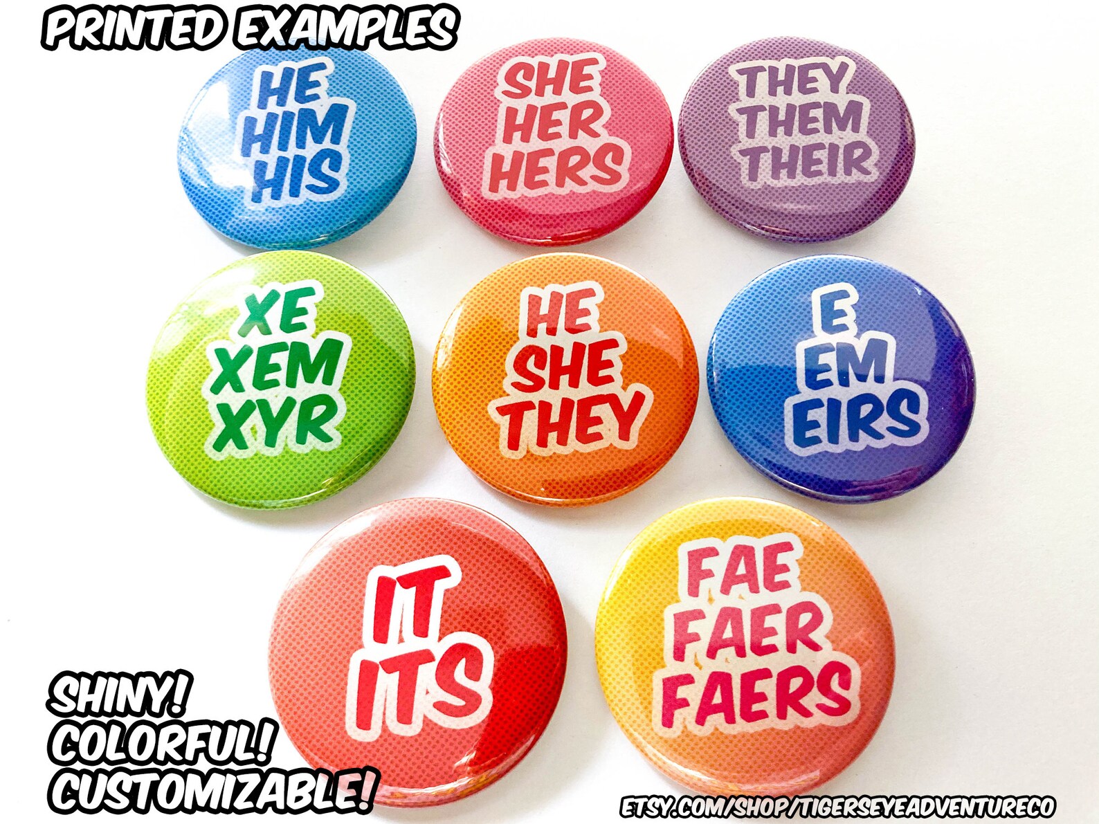 Comic-style Pronoun Buttons Custom Colors & Pronouns Plus - Etsy