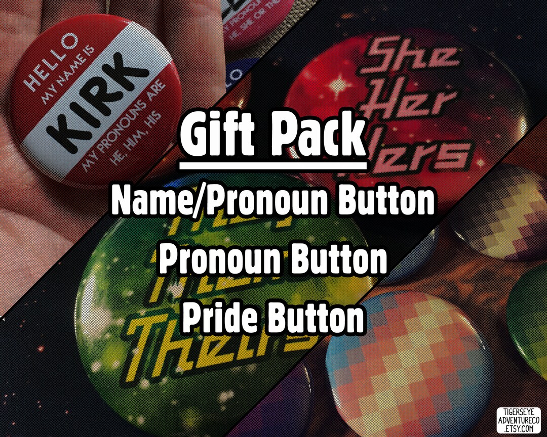 Gift Pack - Custom Name/pronoun, Pronoun, and Pride Flag Buttons - Etsy
