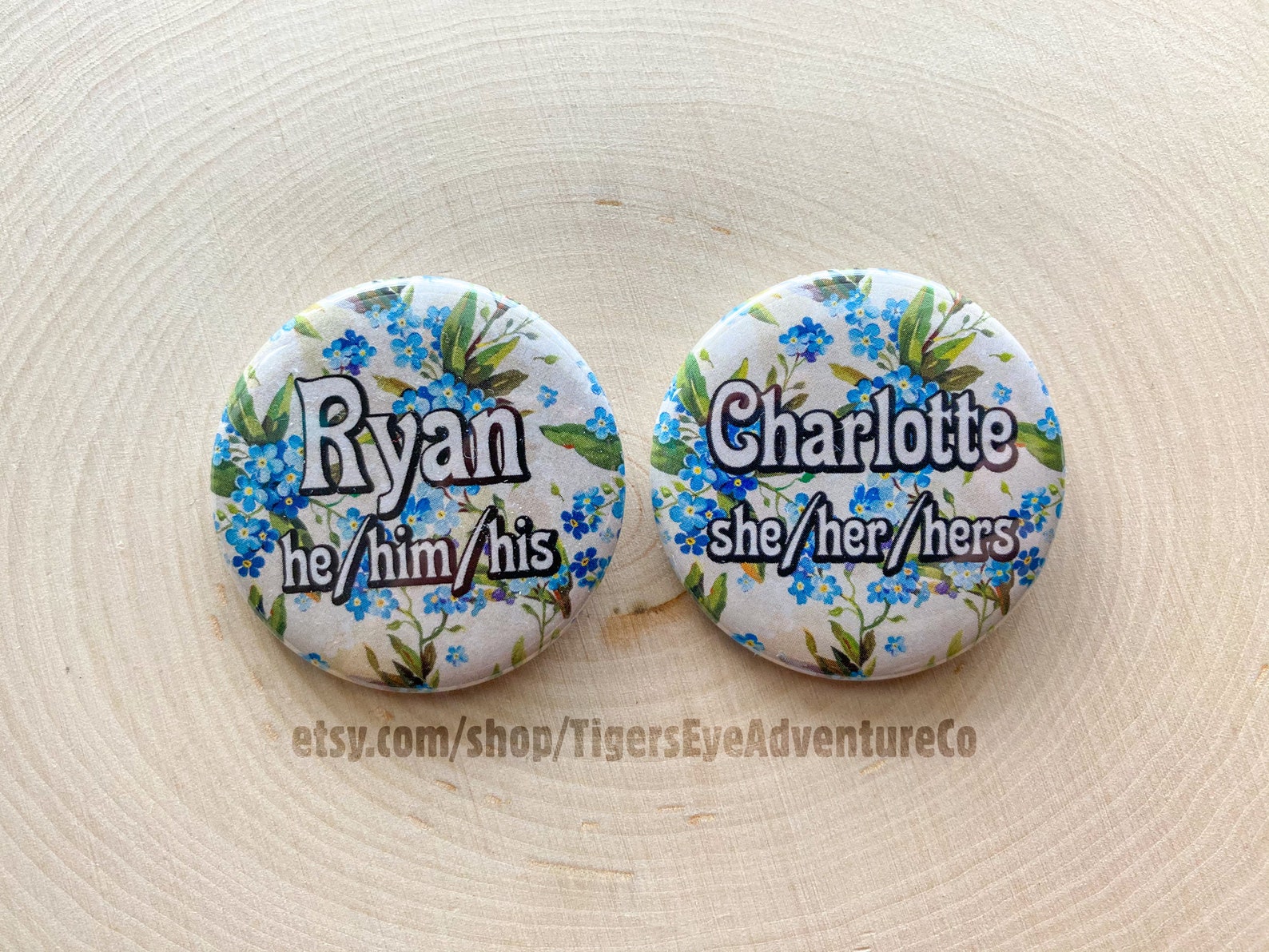 Vintage Pattern Name & Pronoun Buttons custom Button With - Etsy