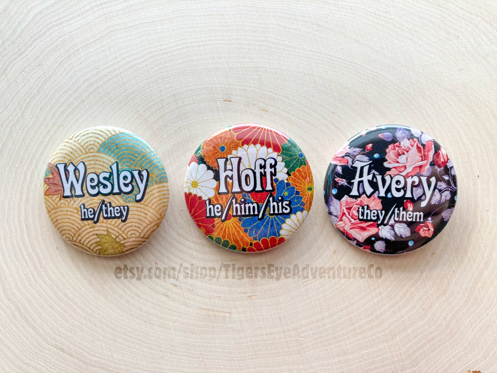 Vintage Pattern Name & Pronoun Buttons custom Button With - Etsy