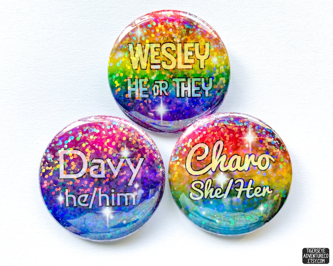 Sparkle Cosmic Pride Flag Custom Name & Pronoun Buttons - Personalized ...