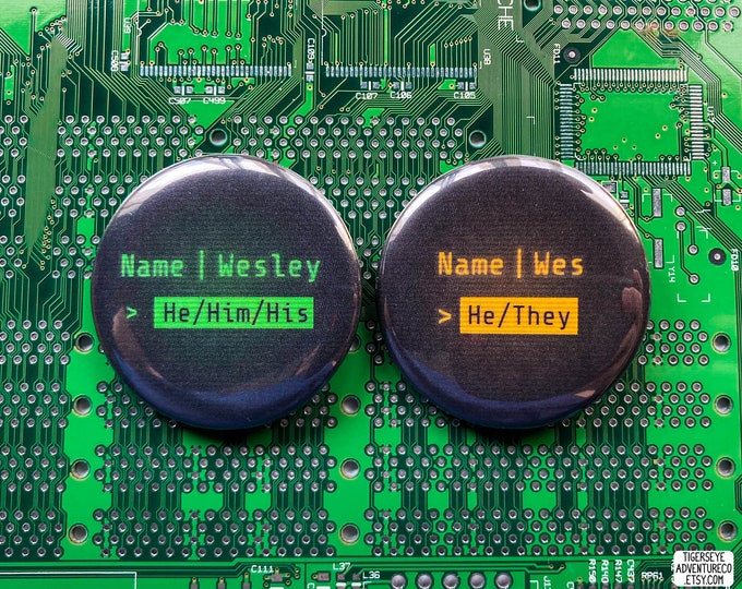 Retro Computer Terminal Name & Pronoun Buttons - Custom Made to Order ...