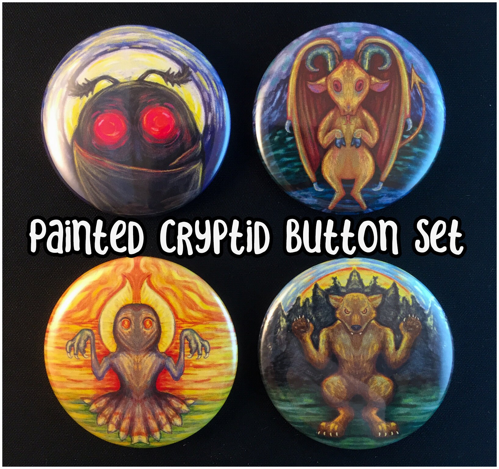 Painted Cryptid Buttons 2 or 4 Button Set | Etsy