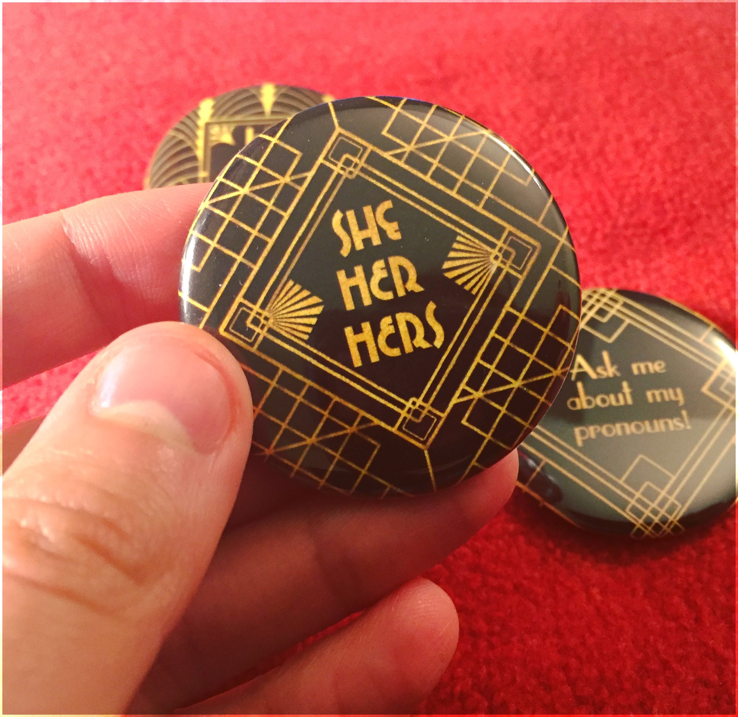 Art Deco Pronoun Buttons Custom Pronouns and Bulk Options - Etsy