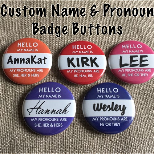 Vintage Name & Pronoun Buttons Custom Made to Order - Etsy