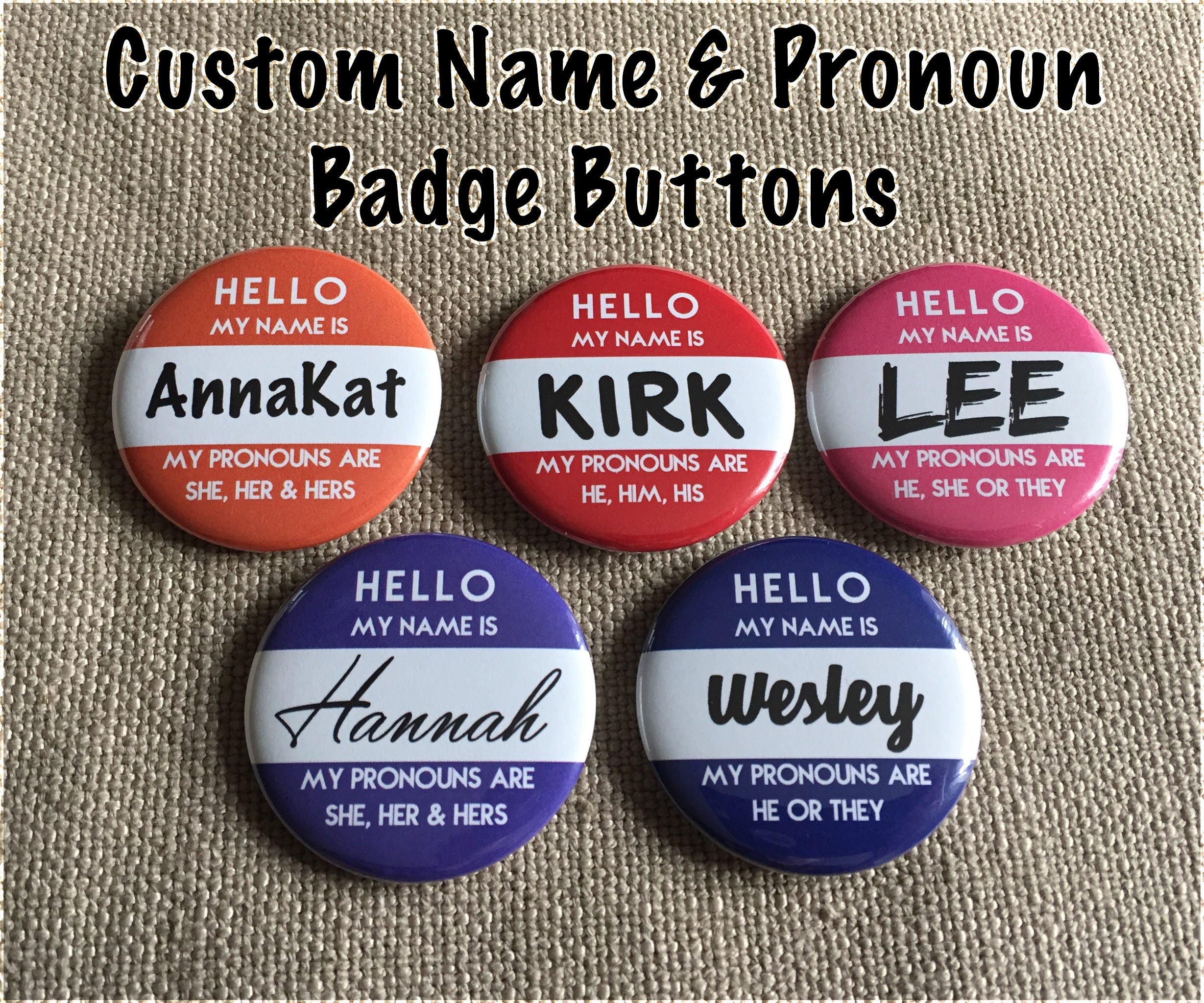 Custom Name & Pronoun Badge Buttons Made to Order Bulk | Etsy