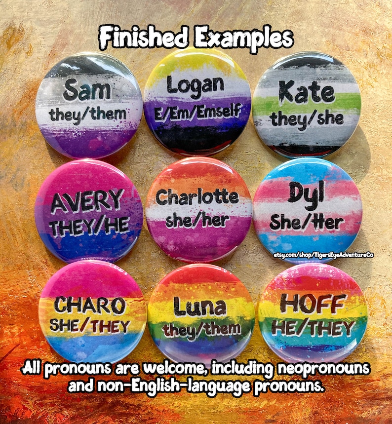 Painted Pride Flag Custom Name & Pronoun Buttons - Etsy