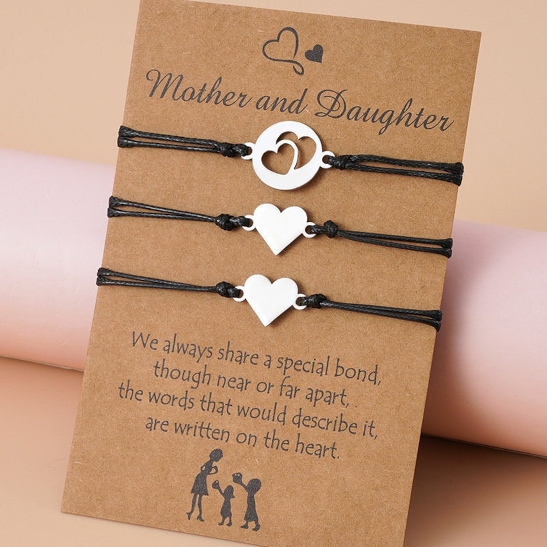 Mother Daughter Bracelets 2 Sisters Matching Gift Pinky Promise Heart ...
