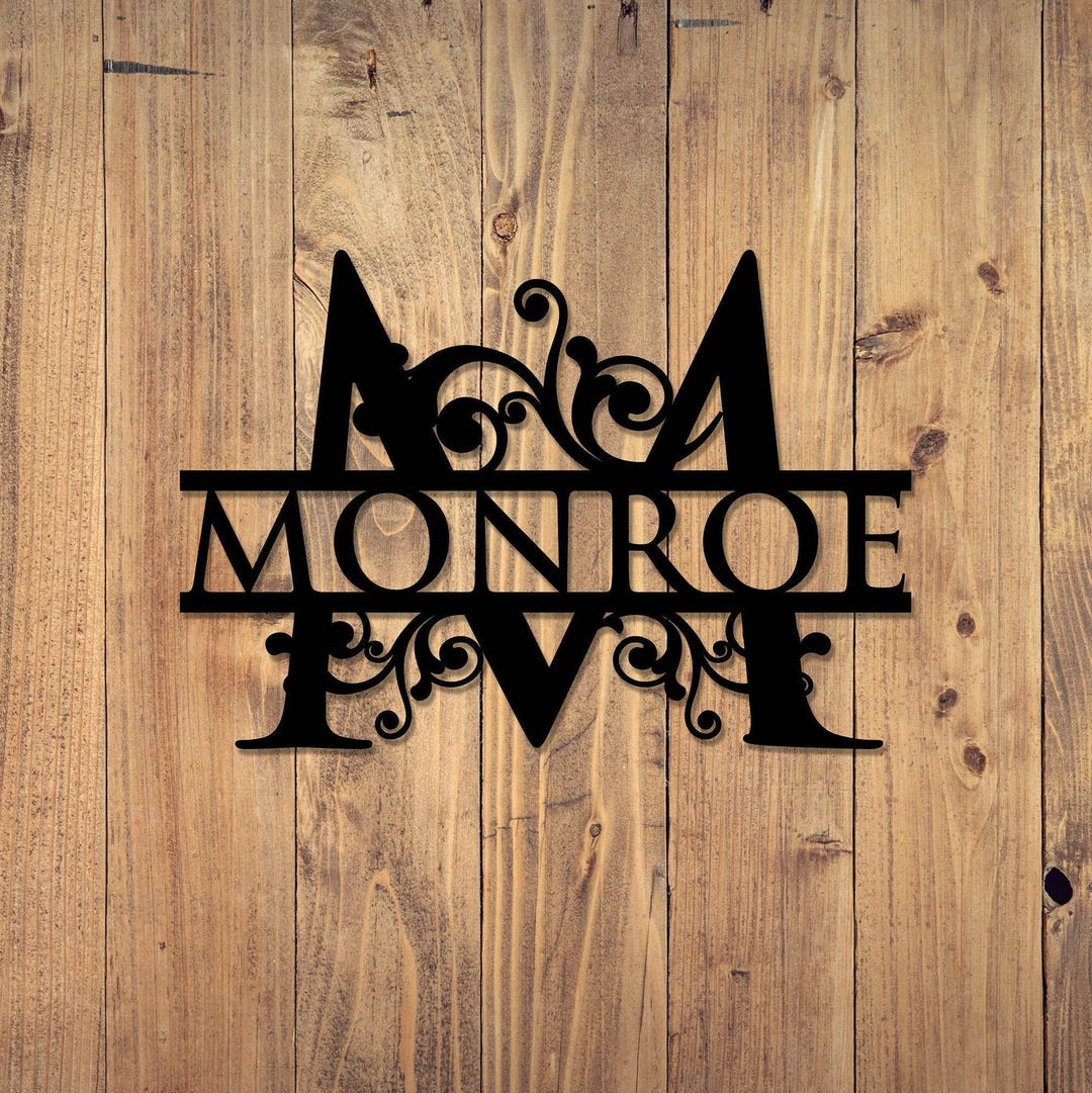 Metal Monogram Sign: Laser Cut Steel Letter With Flourishes - Etsy