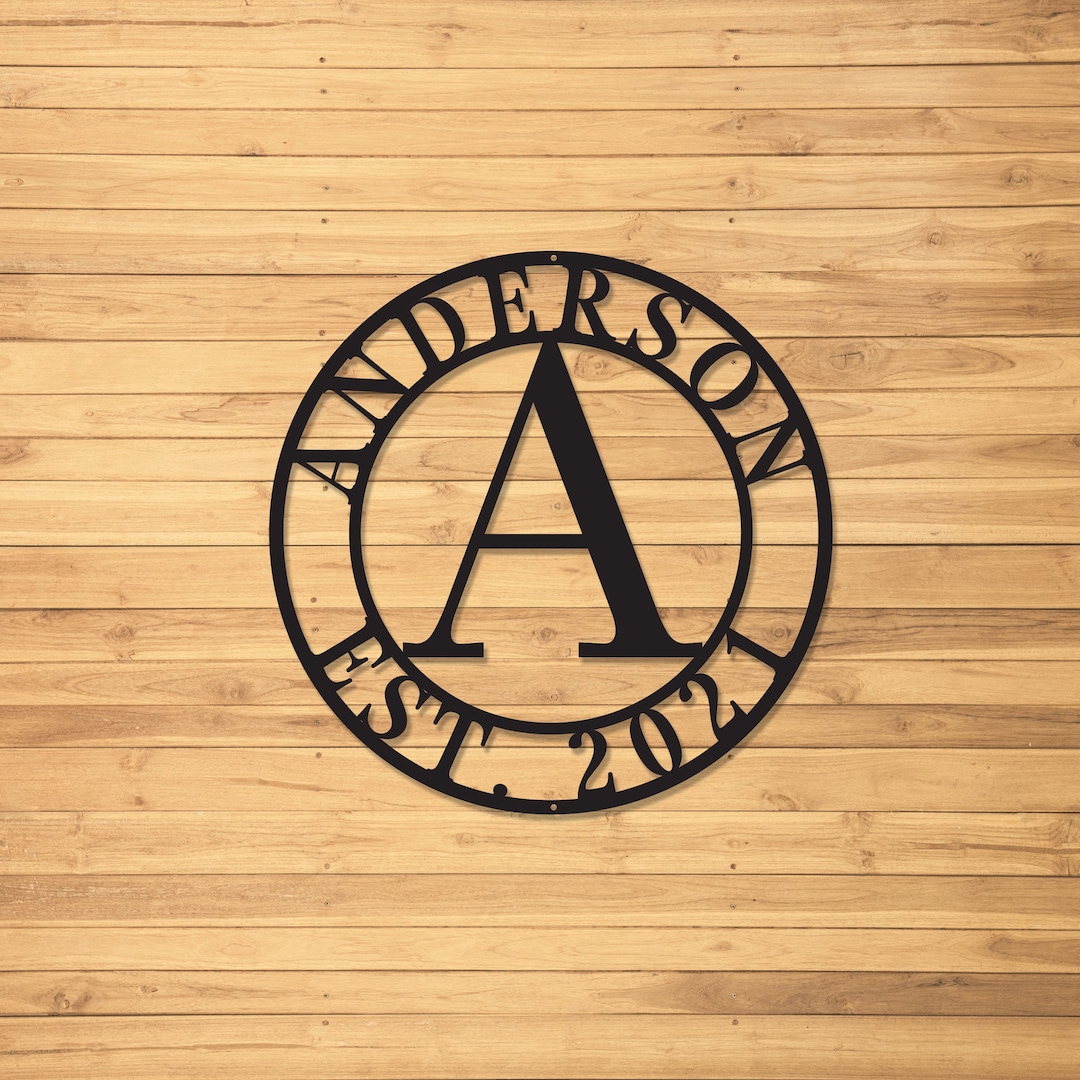 Round Monogram, Family Name Sign, Large Letter Sign, Metal Sign, Free ...