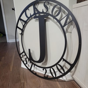 Round Monogram, Family Name Sign, Large Letter Sign, Metal Sign, Free ...