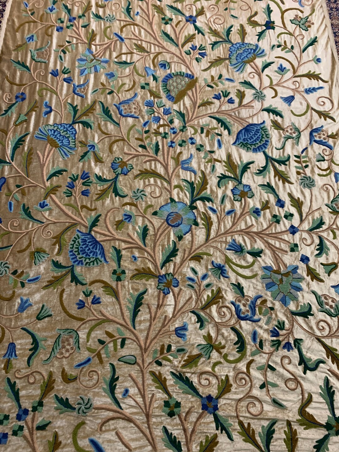Crewel Fabric Hand Embroidered Kashmir Wool on Velvet Upholstery and ...