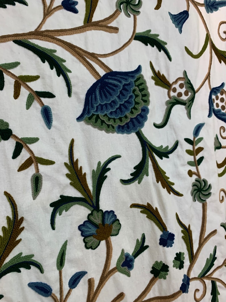 Hand Embroidered Crewel Fabric: Floral Wool on Cotton Duck (54"w) - Etsy