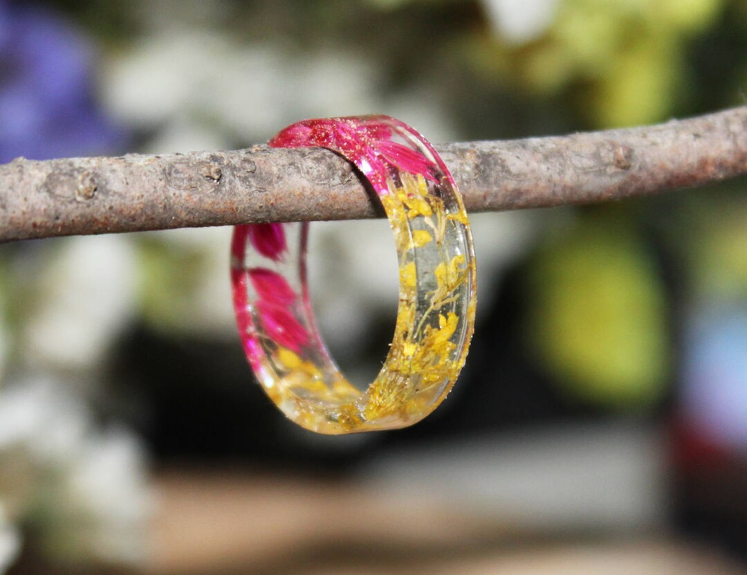 Resin Flower Ring, Unique Ring, Fashion Jewelry, Inspired Plant Ring ...