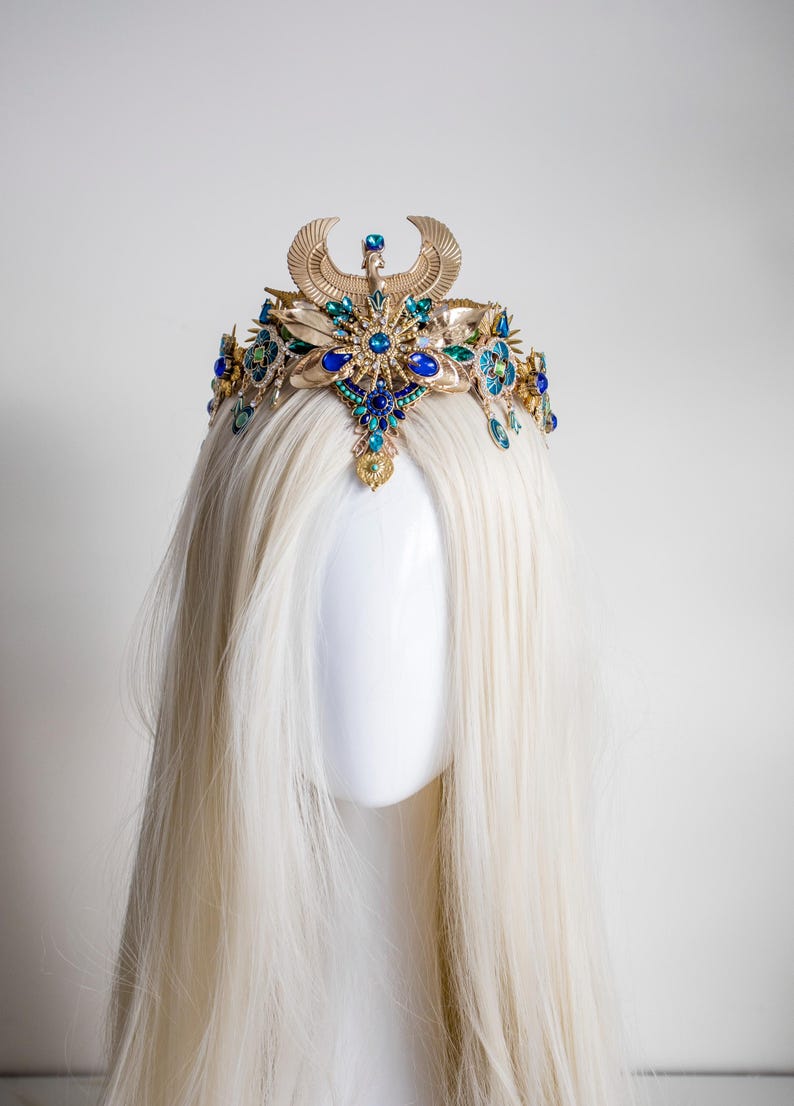 Egyptian Goddess Crown - Cleopatra Headpiece With Blue Rhinestones ...