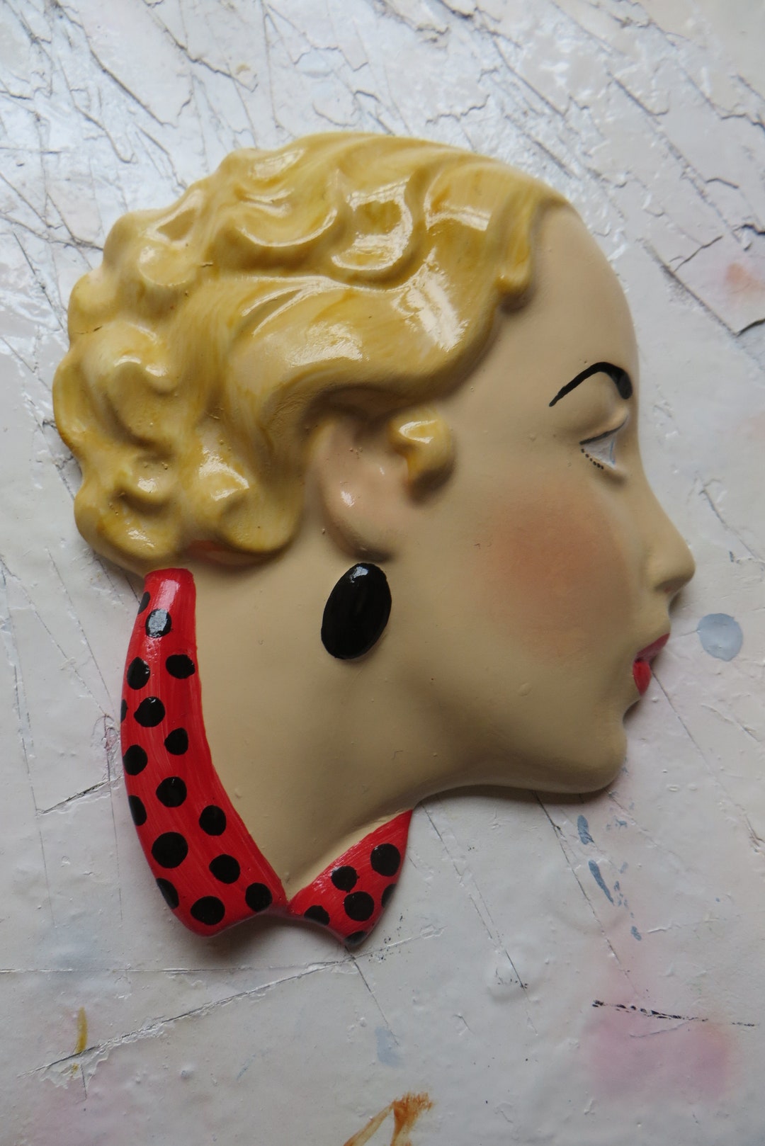 Art Deco Stylized Lady Wall Mask, Wall Head, Wall Plaque, Hand Painted ...