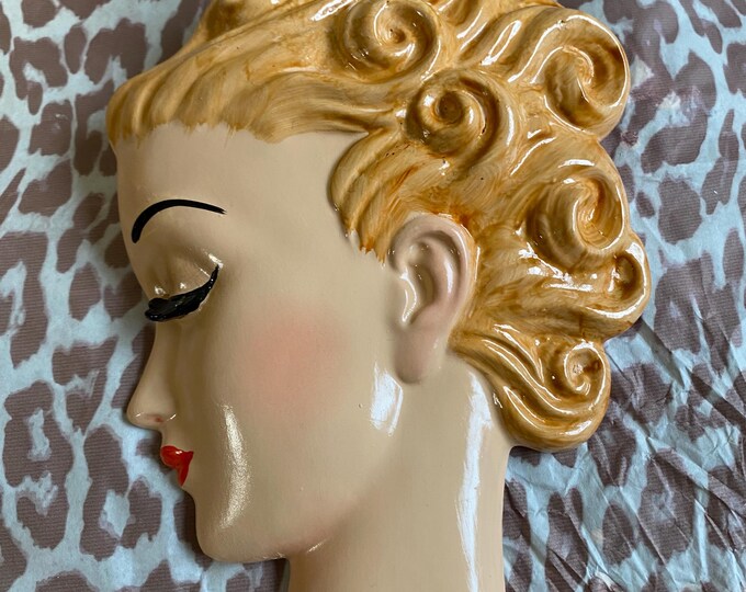Art Deco Style Wall Mask; Wall Head ; Plaque; Hand Painted, Glazed ...