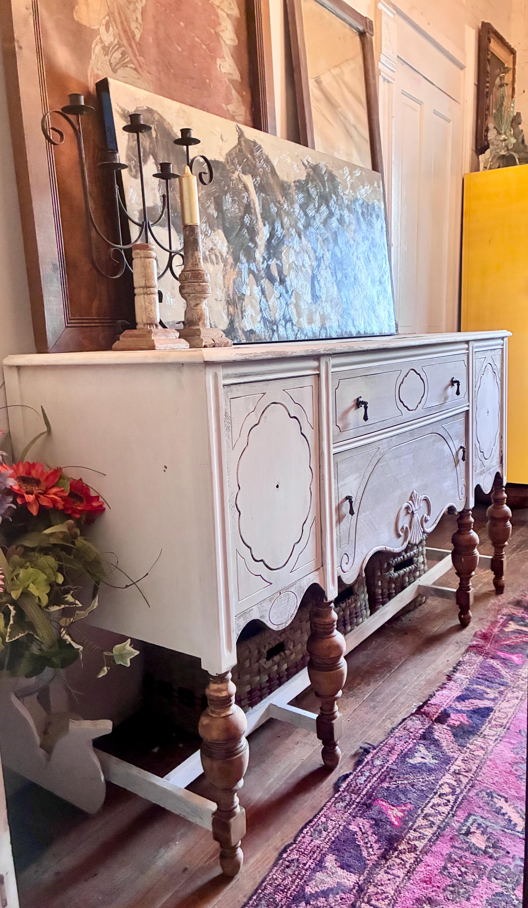 SOLD!!! Rustic Whitewashed Vintage Eastlake Buffet Sideboard – Hand ...