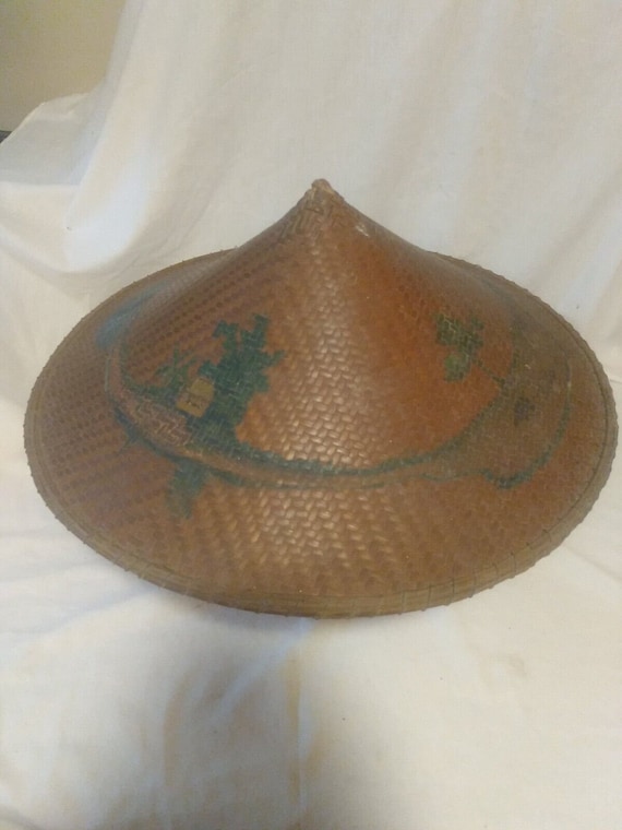 Vintage Asian Woven Traditional Straw Hat Rice Paddy … - Gem