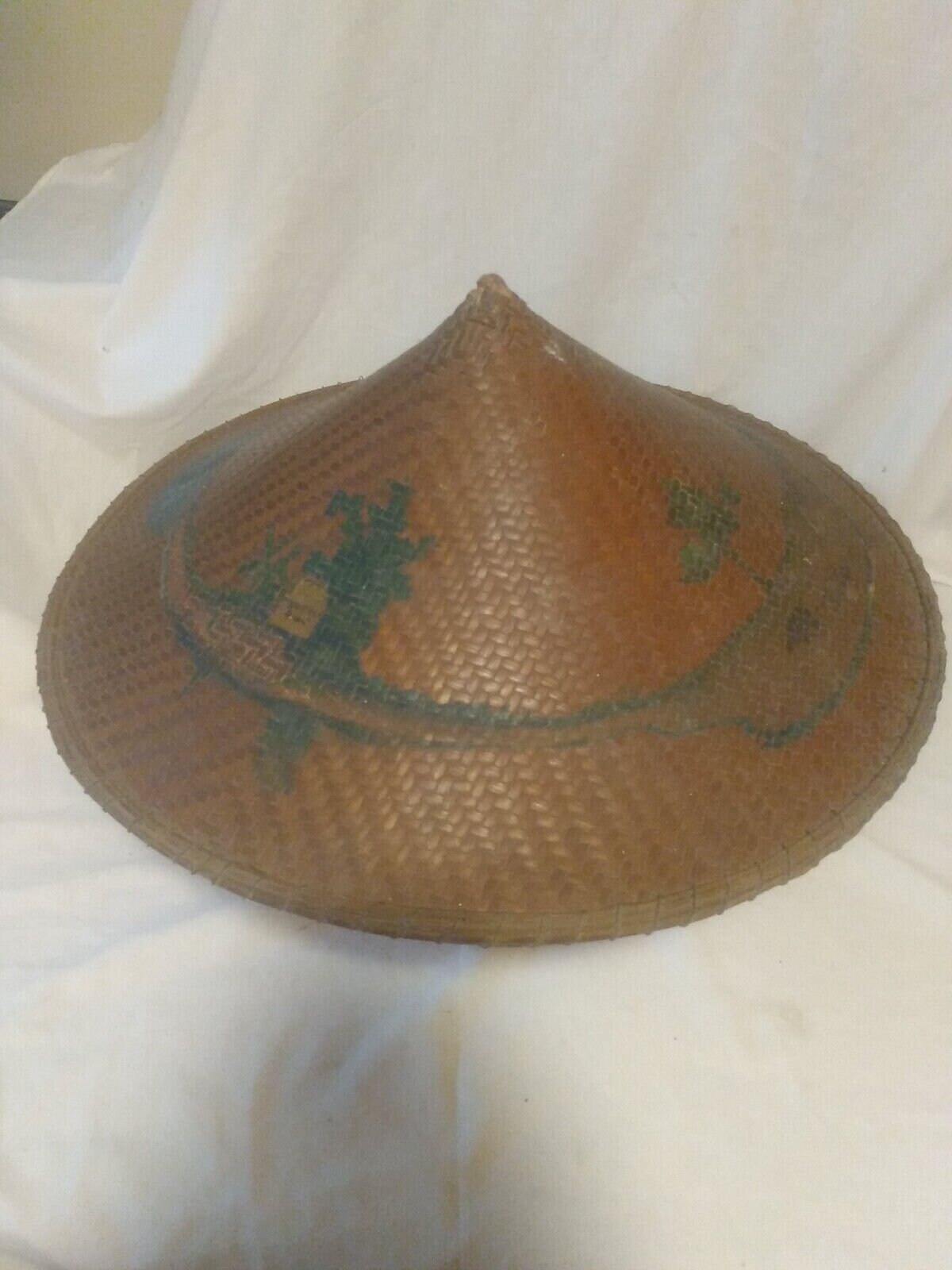 Vintage Asian Woven Traditional Straw Hat Rice Paddy Coolie Conical ...
