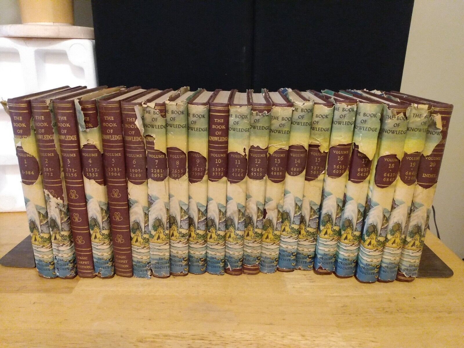 1957 Grolier BOOK OF KNOWLEDGE Complete 20 Volume Set Magic Carpet ...