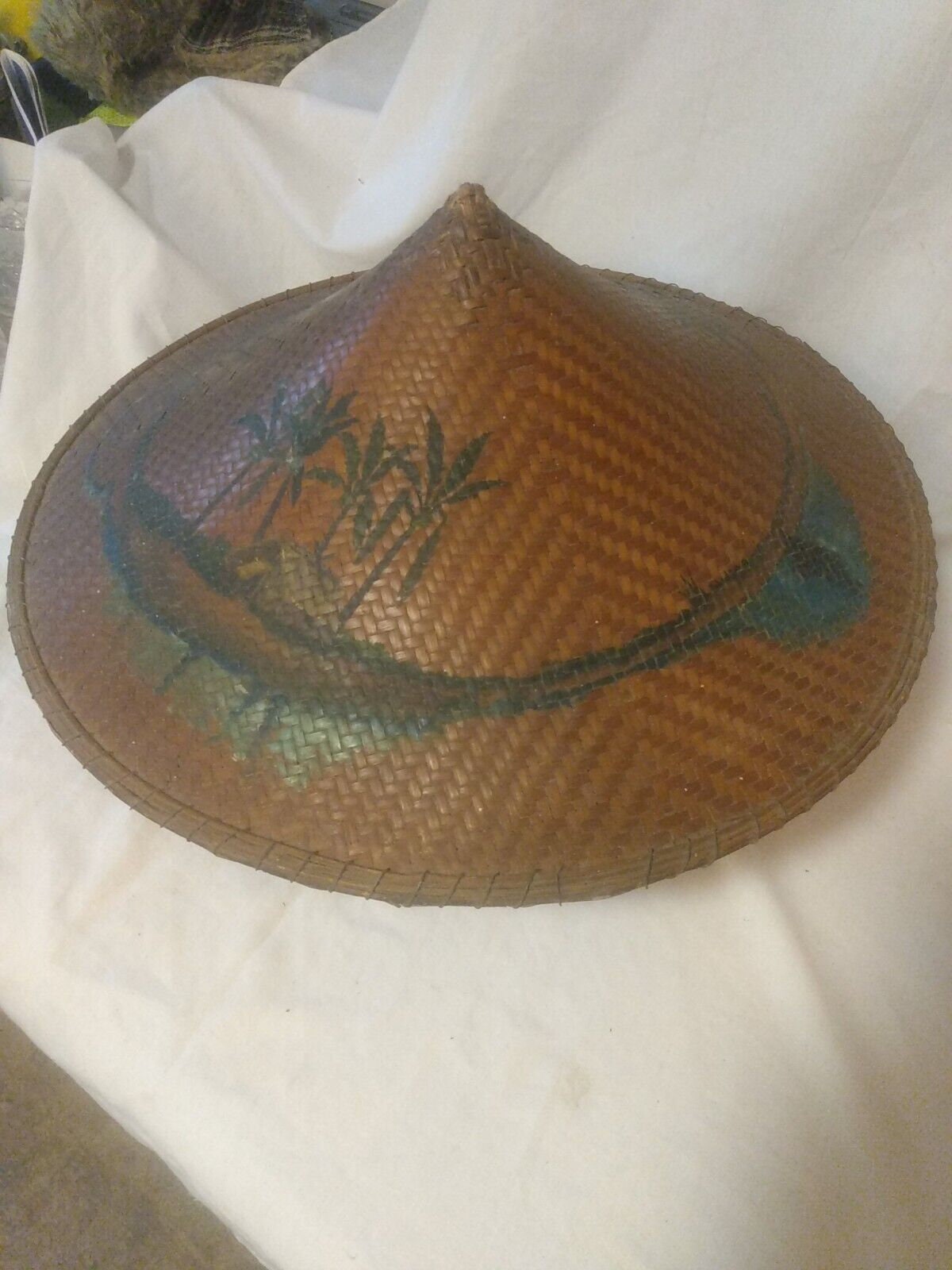 Vintage Asian Woven Traditional Straw Hat Rice Paddy Coolie Conical ...