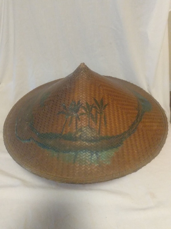 Vintage Asian Woven Traditional Straw Hat Rice Paddy … - Gem