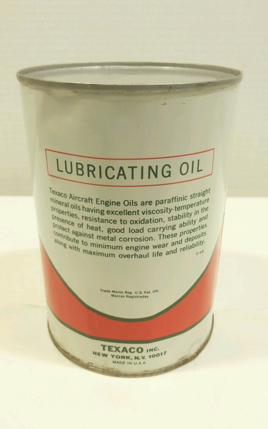 Vintage TEXACO Aircraft Engine Oil / 120 - 70 W FULL Can / 5-68 ( 50 ...