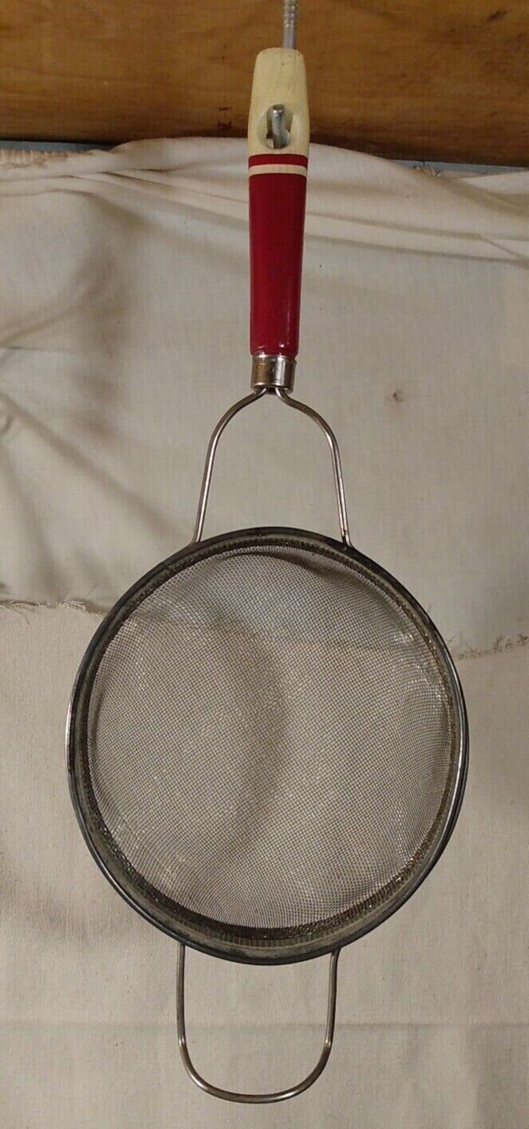 VTG Medium Metal Strainer Sieve Red White Painted Handle Androck - Etsy
