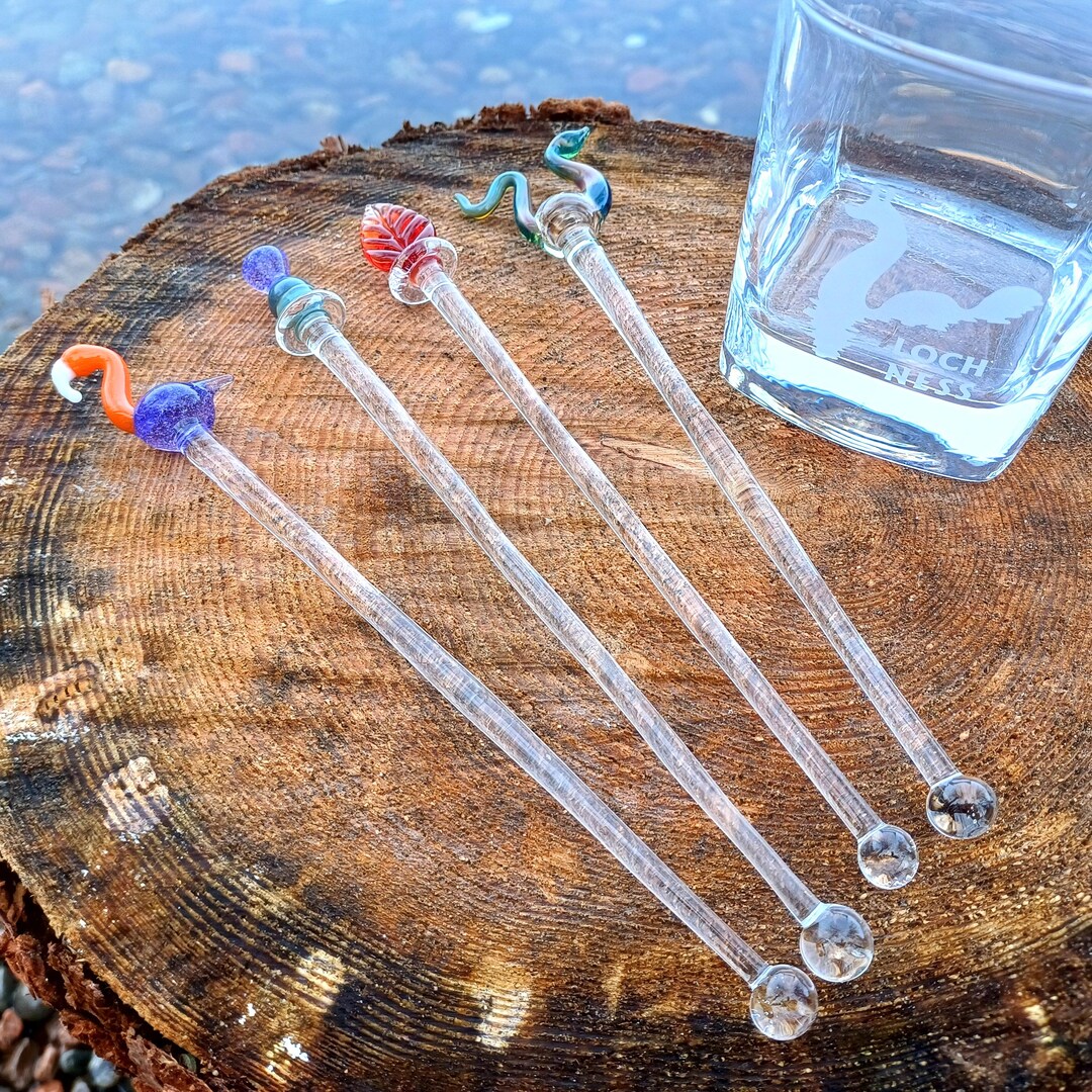 Glass Drinks Stirrers - Set of Four - Decorative Glass Cocktail ...
